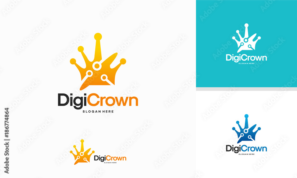 Digital Crown logo template, King of digital logo deigns vector, Logo ...
