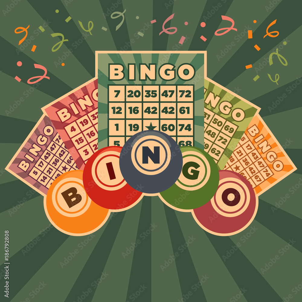 Retro Vintage illustration of bingo game cards and balls Stock Vector ...