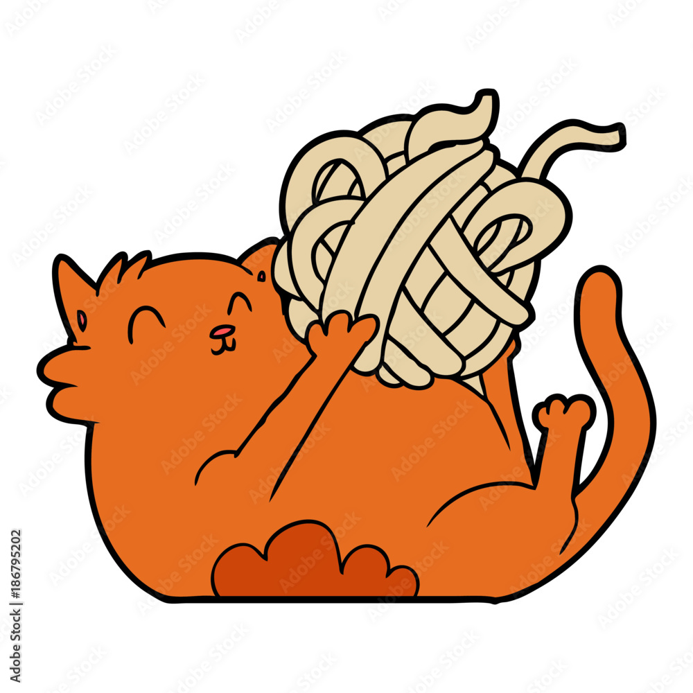 cartoon cat playing with ball of string Stock Vector | Adobe Stock