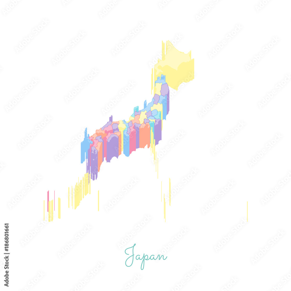 Japan region map: colorful isometric top view. Detailed map of Japan ...