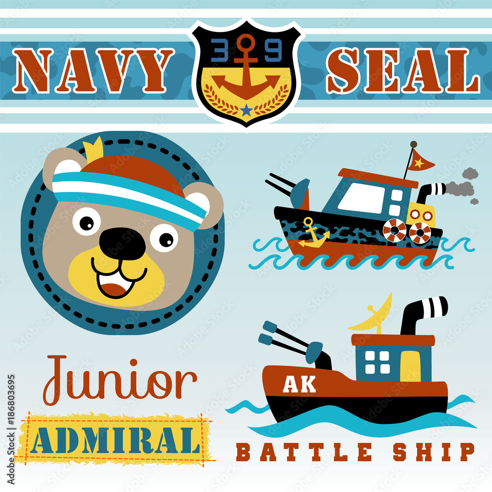 Navy seal soldier cartoon with gunboats Stock Vector | Adobe Stock