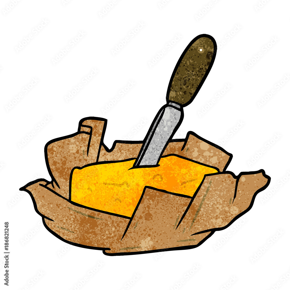 cartoon traditional pat of butter with knife Stock Vector | Adobe Stock