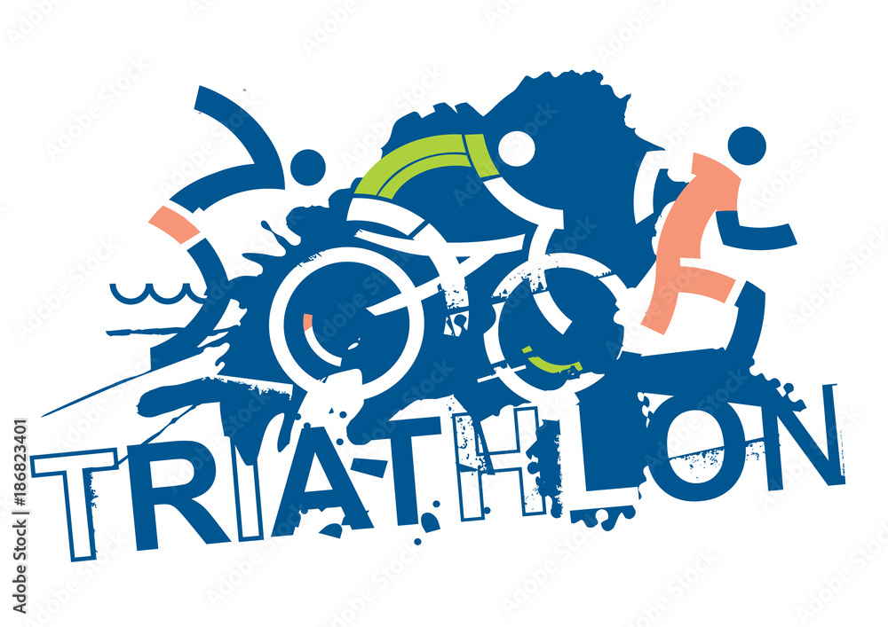 Triathlon race signs. Three triathlon athletes on the grunge background ...