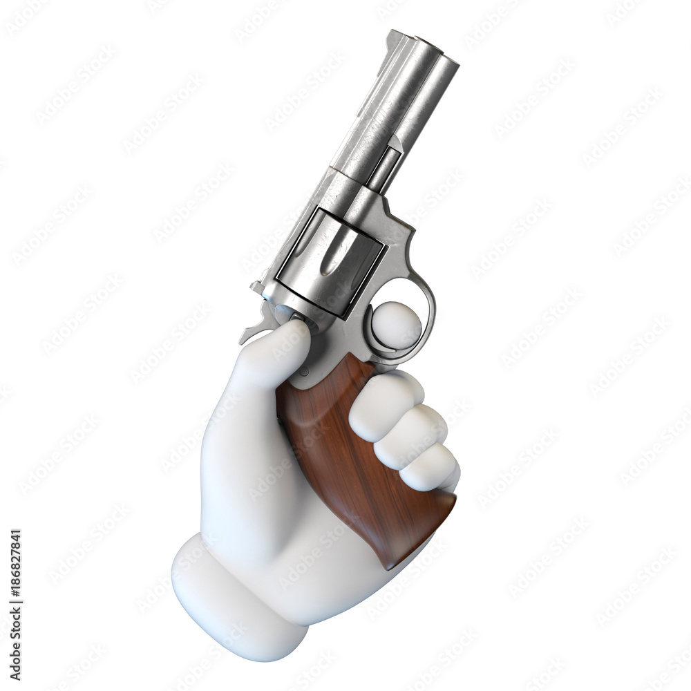 Cartoon hand holding gun 3d rendering Stock Illustration | Adobe Stock