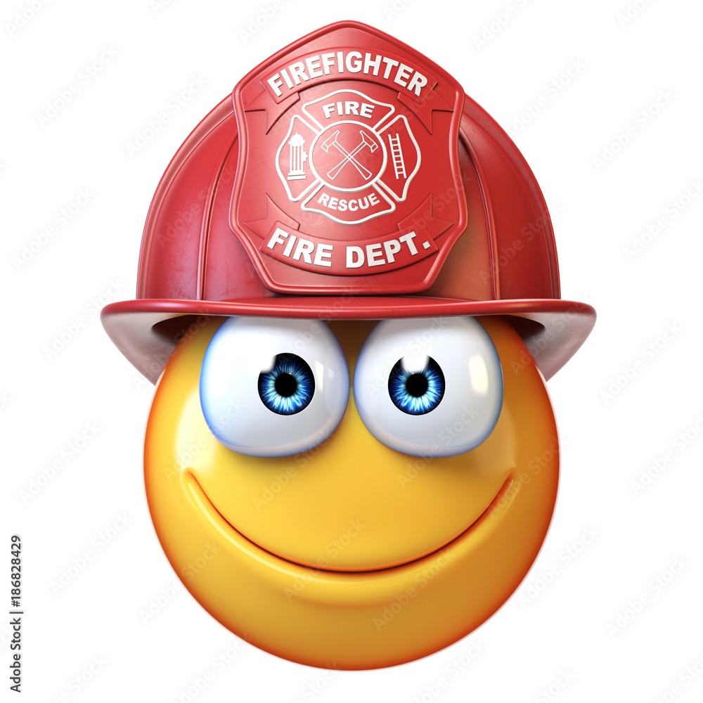 Fireman emoji isolated on white background, firefighter emoticon 3d ...