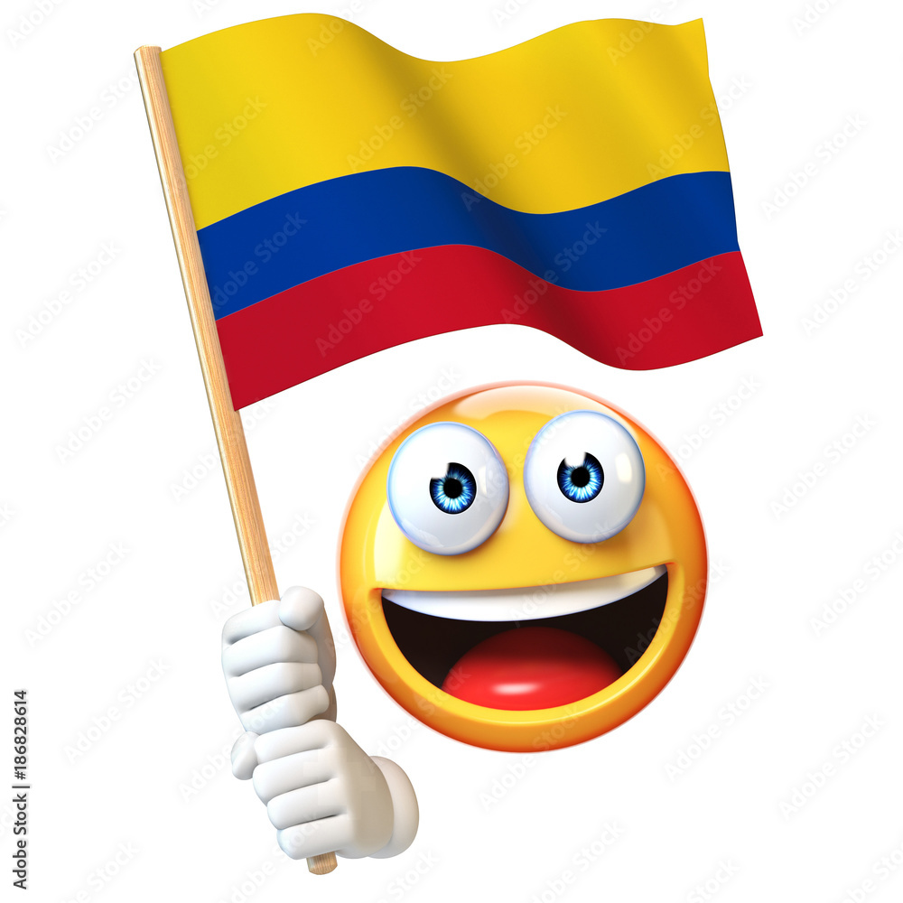 Emoji holding Colombian flag, emoticon waving national flag of Colombia ...