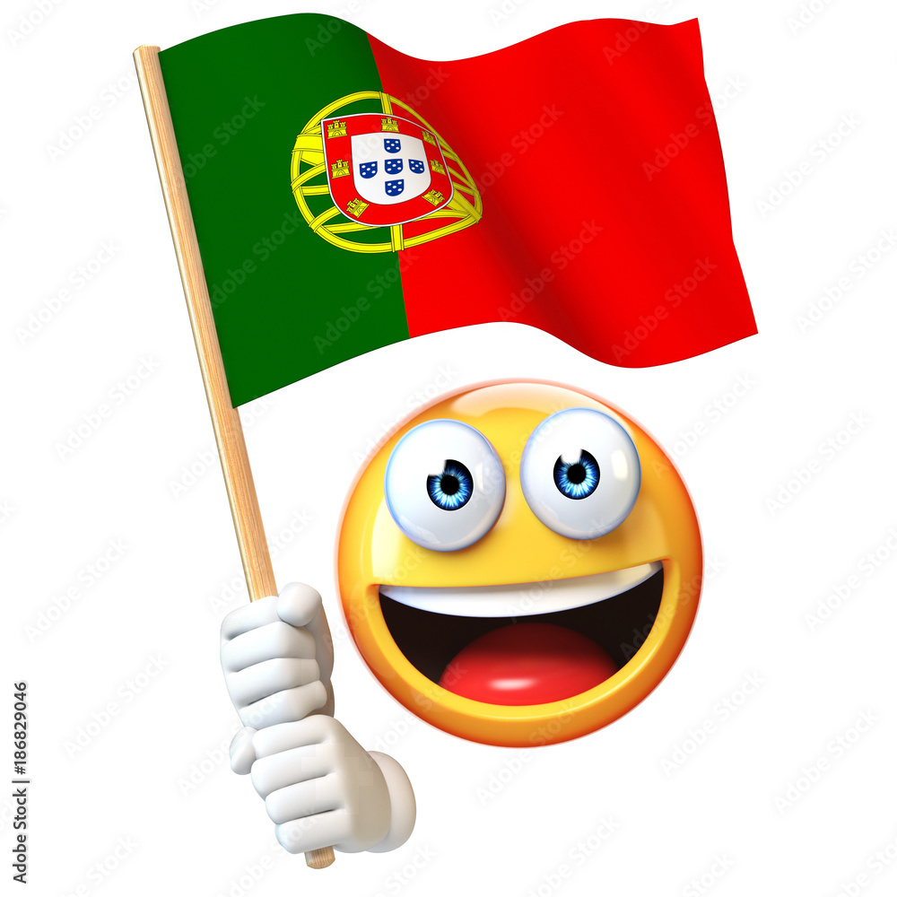 Emoji holding Portuguese flag, emoticon waving national flag of ...
