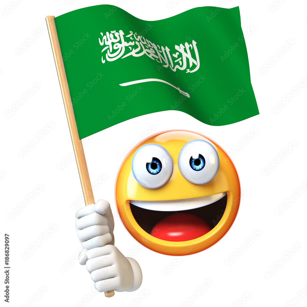 Emoji holding Saudi Arabia flag, emoticon waving national flag 3d ...