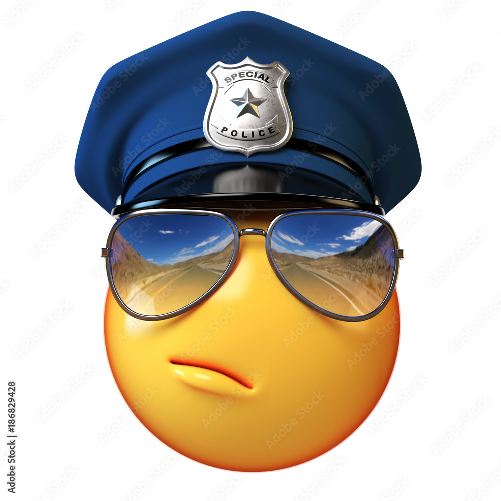 Policeman emoji isolated on white background, cop emoticon 3d rendering ...