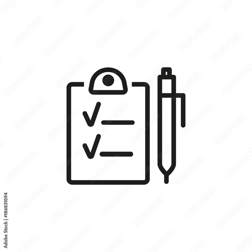 Paper with tick sign and pen line icon Stock Vector | Adobe Stock