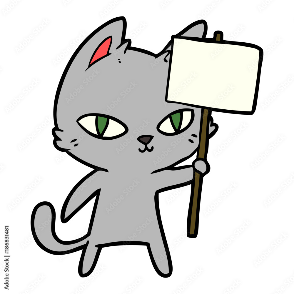 cartoon cat waving sign Stock Vector | Adobe Stock