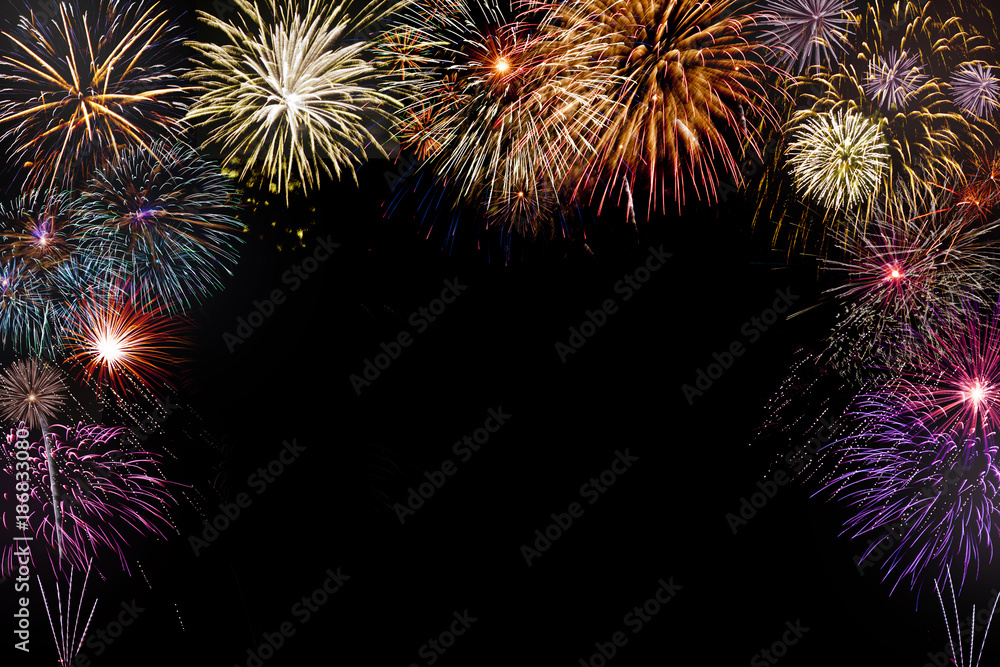 isolated colourful fireworks background with space in the middle Stock ...