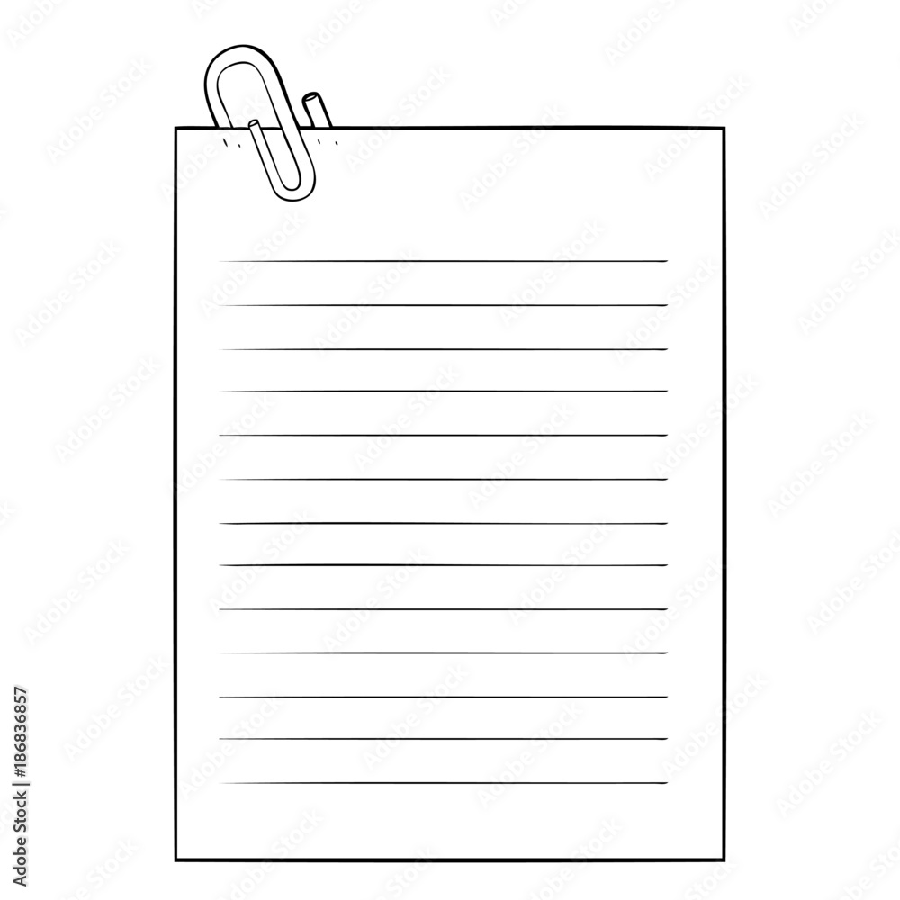cartoon lined paper with paperclip Stock Vector | Adobe Stock