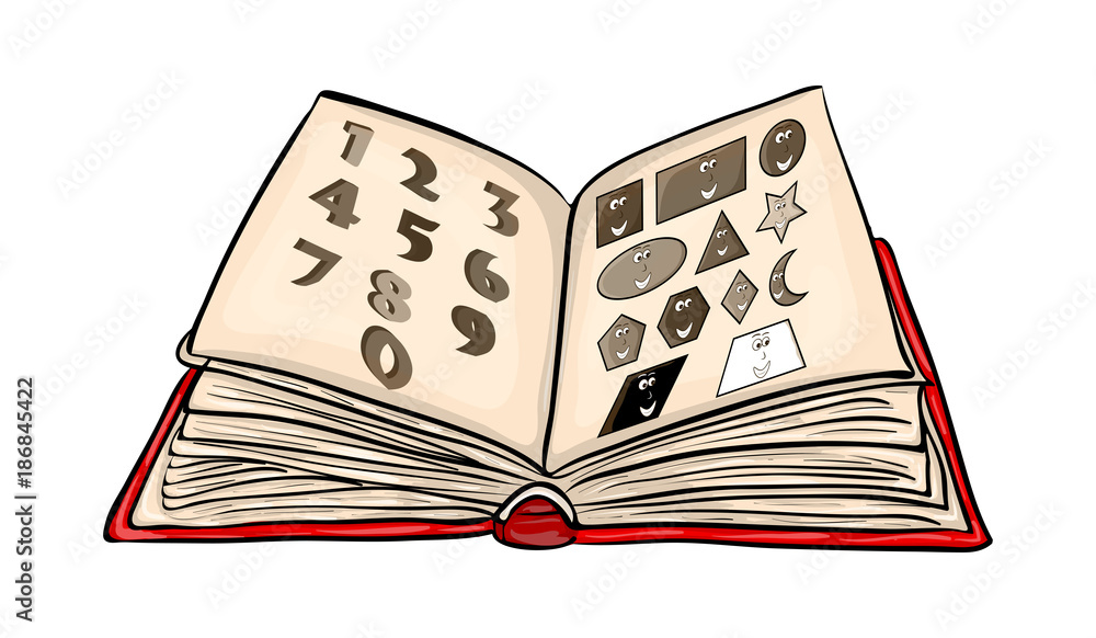 open book cartoon with numbers and shapes isolated on white background ...