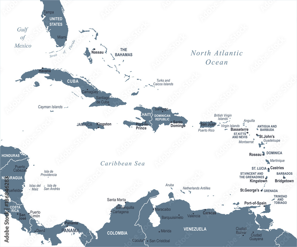 The Caribbean Map - Vector Illustration Stock Vector | Adobe Stock