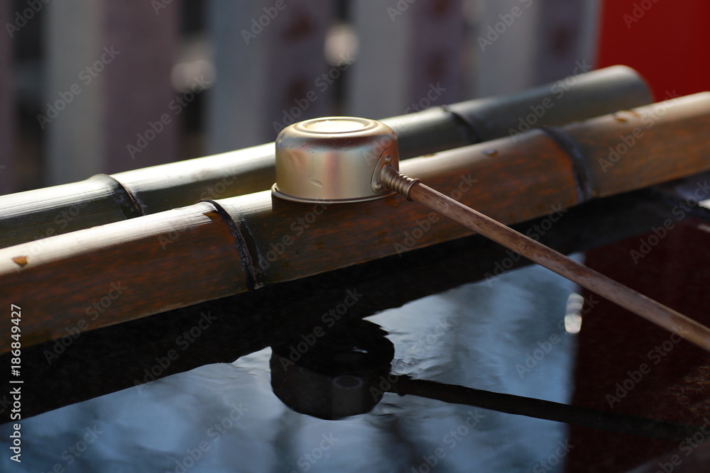 Temizuya is a Shinto water ablution pavilion for a ceremonial ...