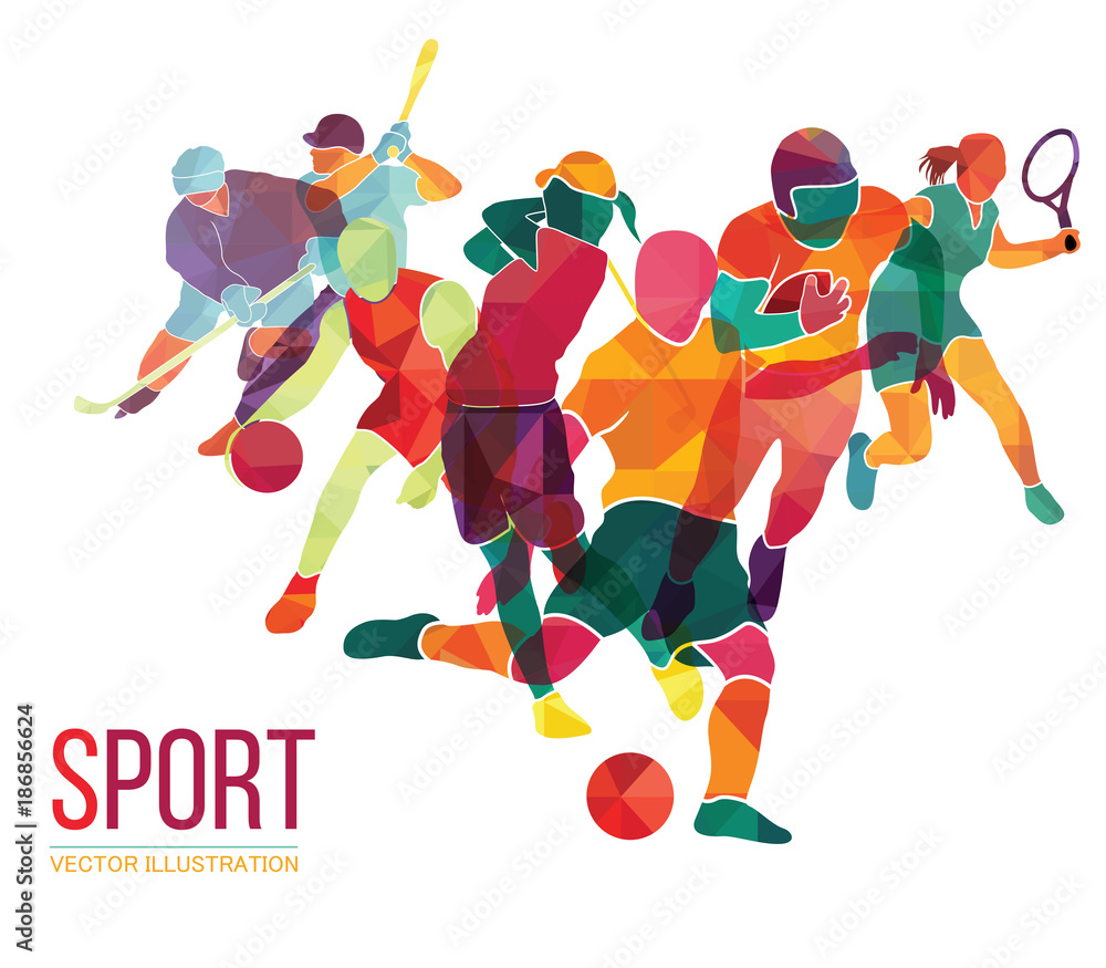 Color sport background. Football, basketball, hockey, box, golf, tennis ...