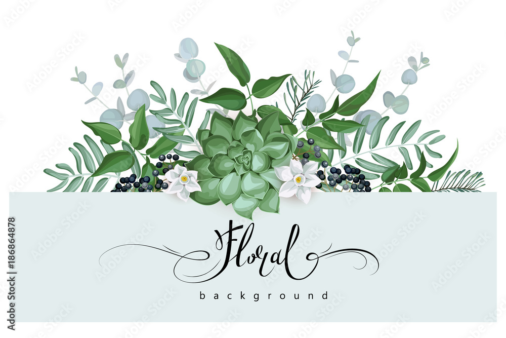 Floral background with succulent Stock Vector | Adobe Stock