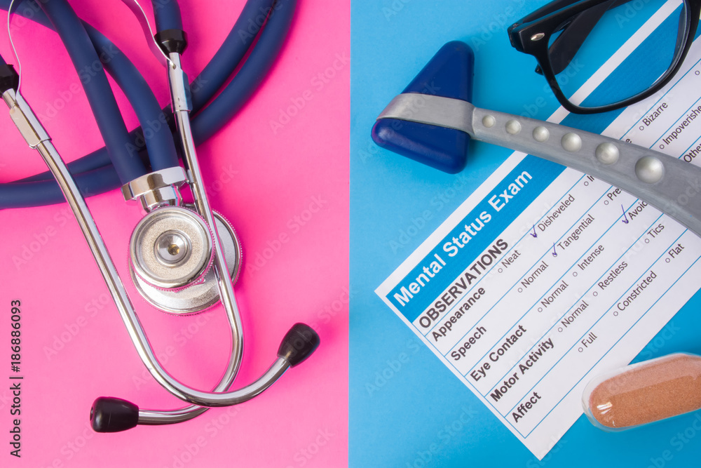 Psychiatry mental status exam, hourglass, reflex hummer and medical ...