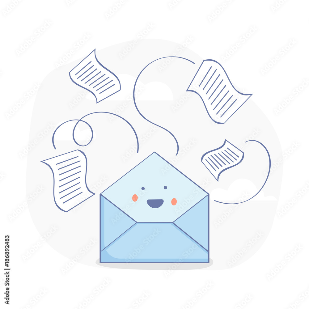 Cute happy and empty E-mail envelope. All messages, letters or bills ...