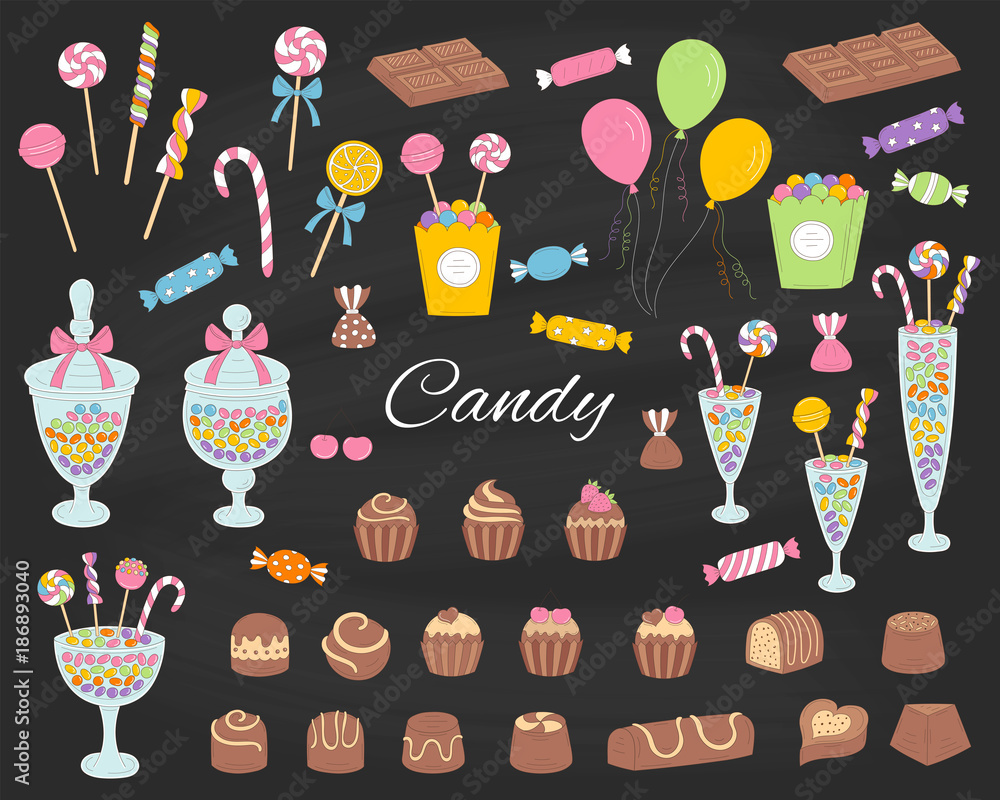Candy set vector hand drawn doodle illustration. Stock Vector | Adobe Stock