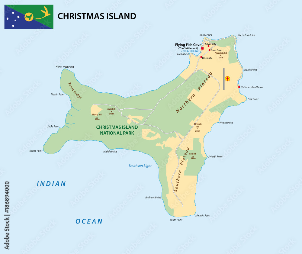 Vector map of the territory of Christmas Island with flag Stock Vector ...