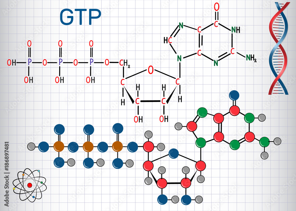 Guanosine triphosphate (GTP) molecule, it is used in synthesis of RNA ...