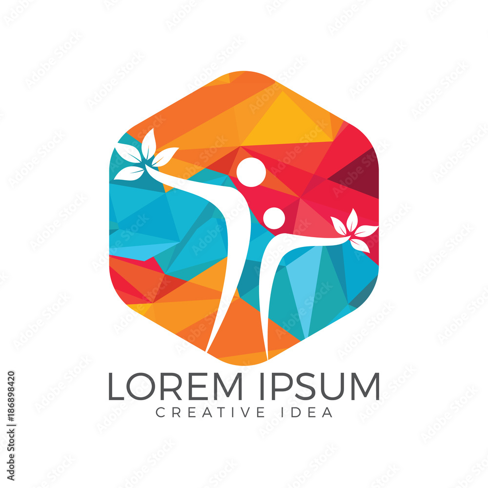 Human friendship and bonding logo design. Human health and nature sign ...