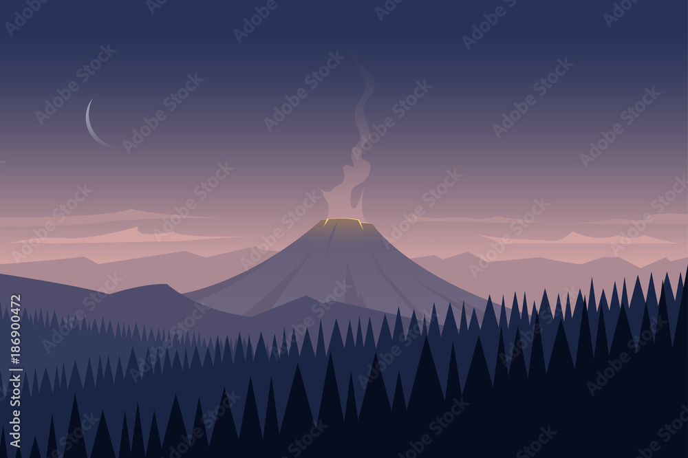 Landscape and Volcano Stock Vector | Adobe Stock