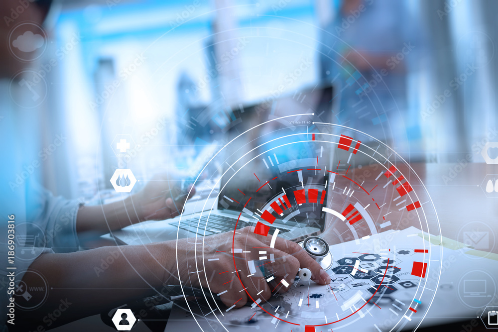 Medical technology concept,smart doctor hand working with modern ...
