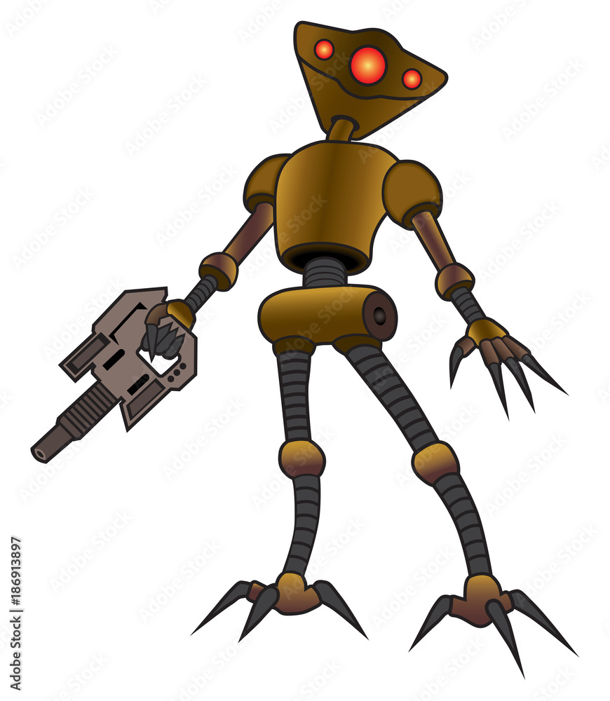An alien robot with a deadly weapon is surveying the area Stock Vector ...