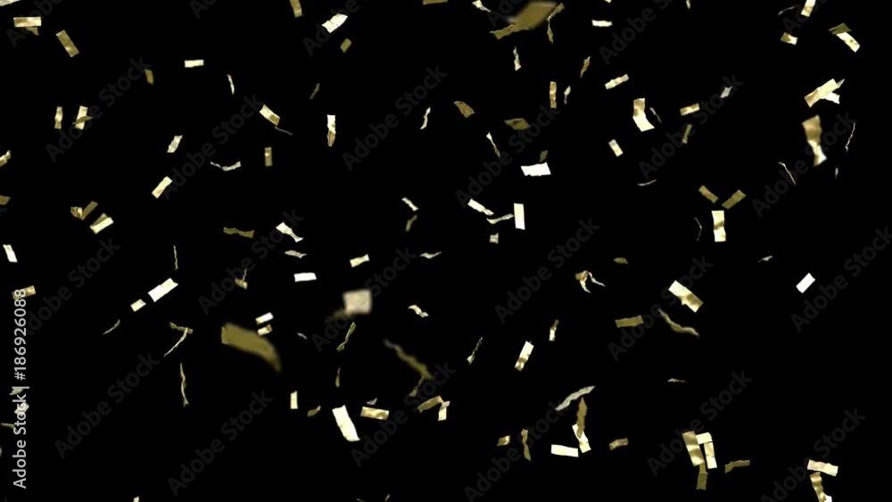 Golden confetti falling down on black background. Looping animation ...