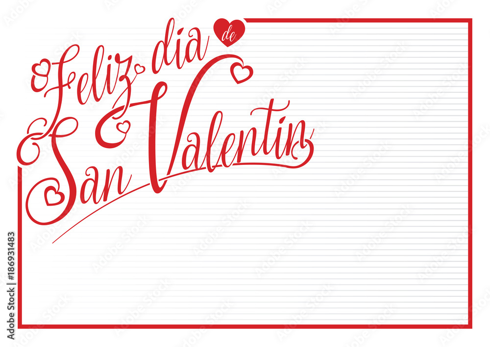 White card with red border with the message FELIZ DIA DE SAN VALENTIN ...