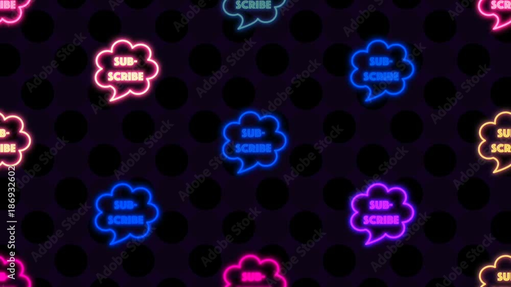 Colorful neon light effect like, share and subscribe signs motion ...