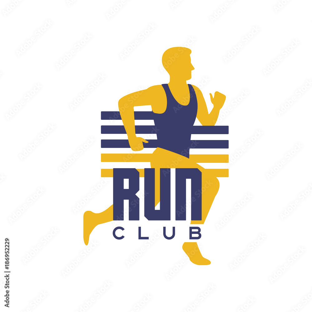 Run club logo template, emblem with running man, label for sports club ...