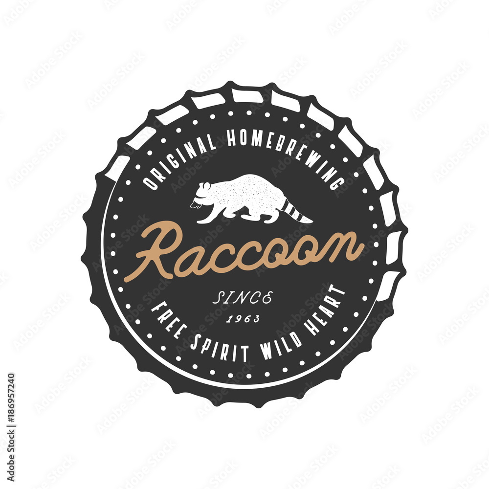 Wild animal badge with Raccoon and typography elements. Beer Logo ...