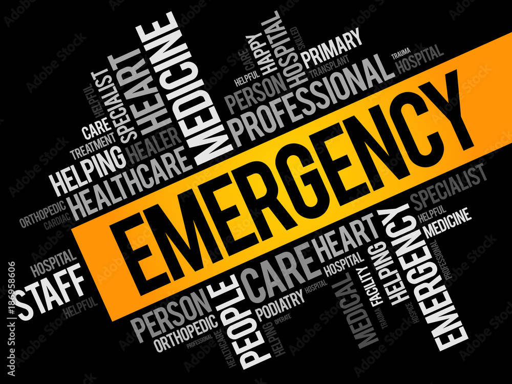 Emergency word cloud collage, healthcare concept background Stock ...