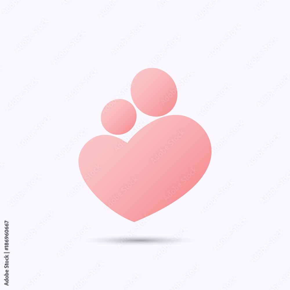 Simplified pink symbol of mother holding a baby in heart shape with ...