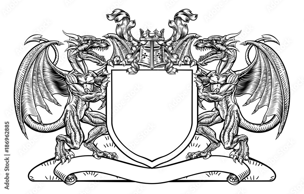 Dragon Shield Heraldic Crest Coat of Arms Emblem Stock Vector | Adobe Stock