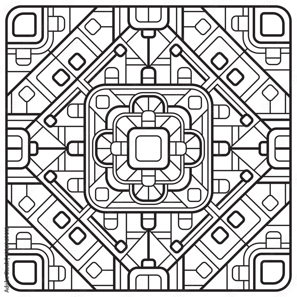 Beautiful square ornamental tile background. Square geometric mandala ...