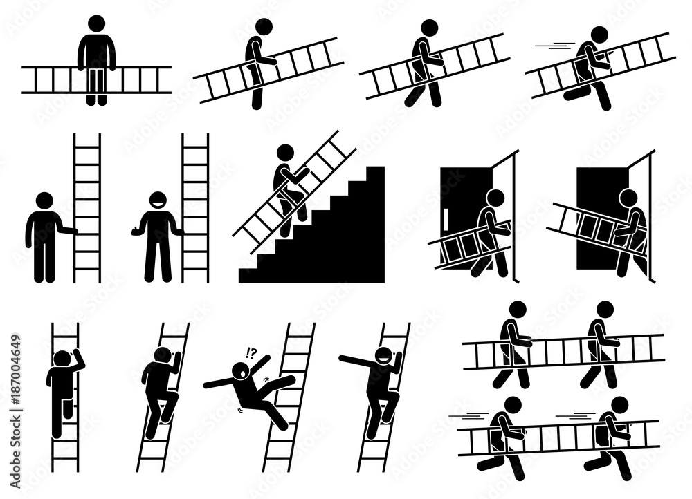Man with a ladder. Pictogram showing a man holding and carrying a ...