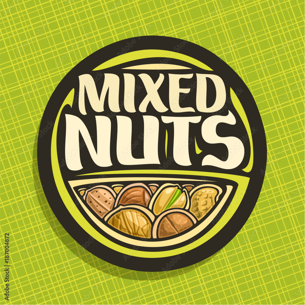 Vector logo for Nuts, circle sign with pile of healthy walnut ...