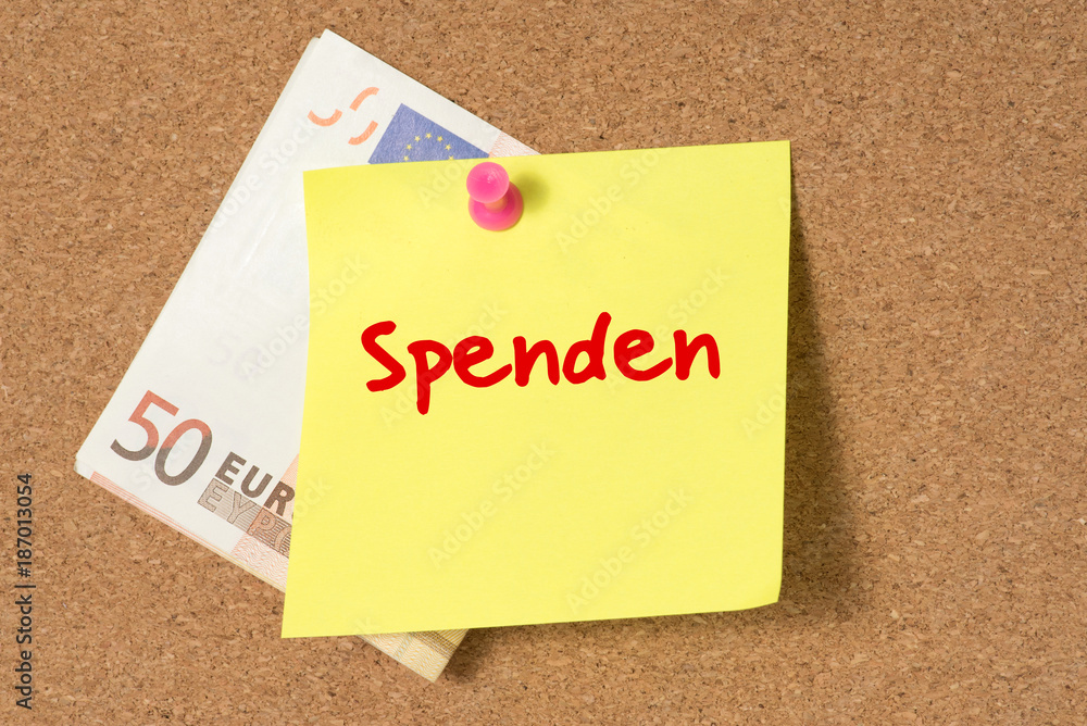 Ein Euro Geldschein und eine Notiz mit dem Wort Spenden Stock Photo ...