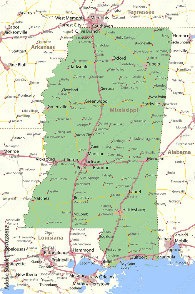 Mississippi-US-States-VectorMap-A Stock Vector | Adobe Stock