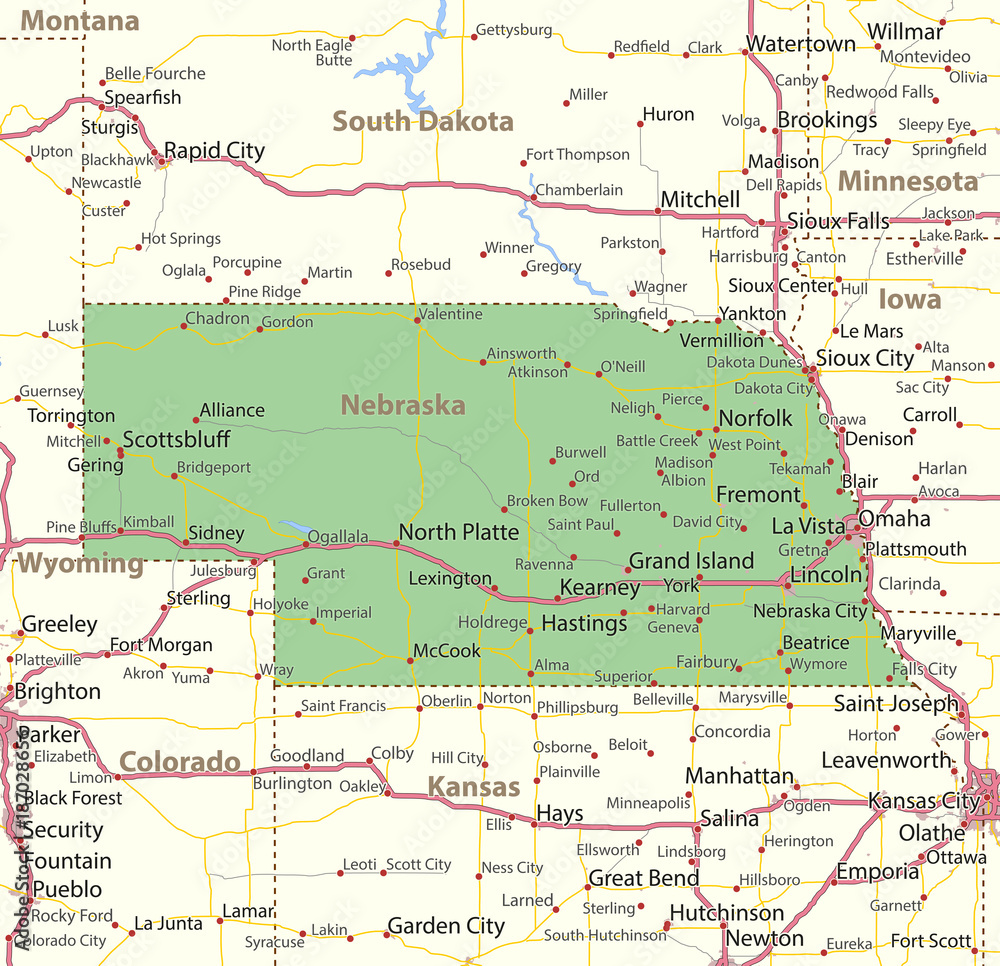 Nebraska-US-States-VectorMap-A Stock Vector | Adobe Stock