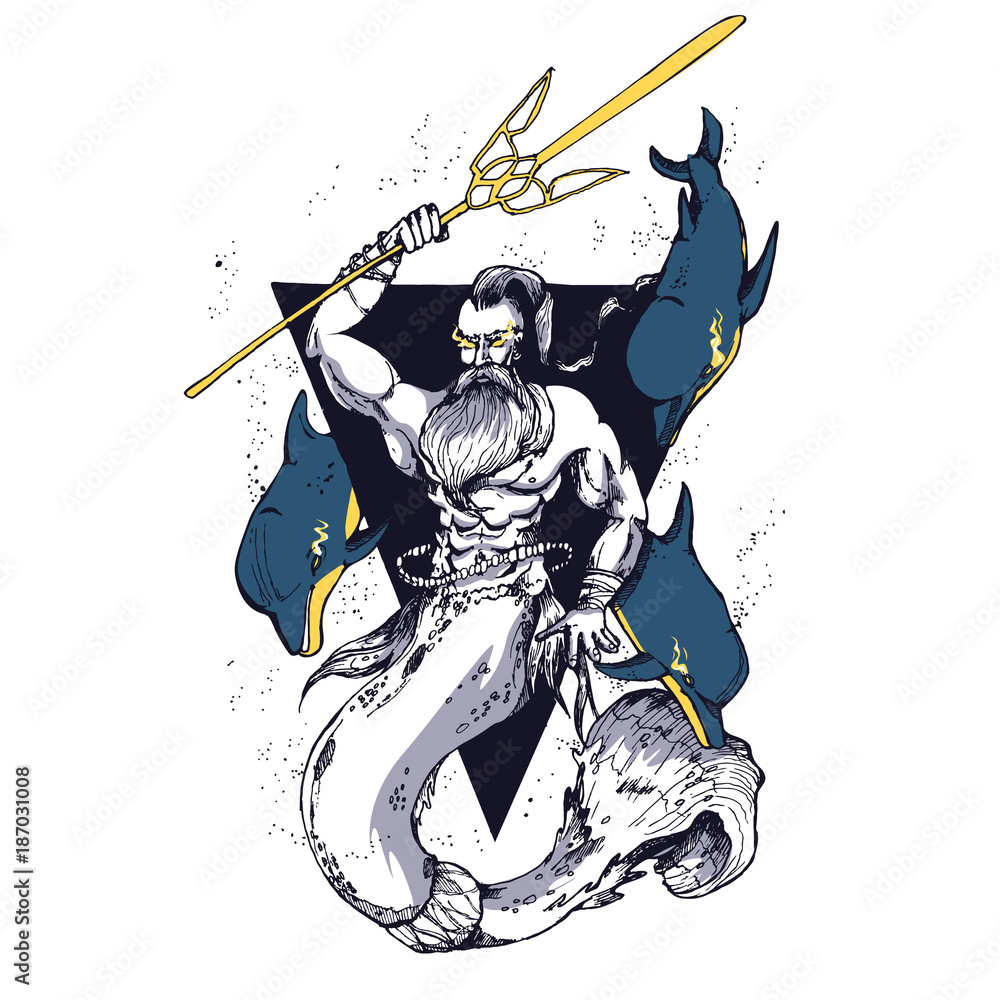 Creative modern print with Poseidon. T-Shirt Design Printing, clothes ...