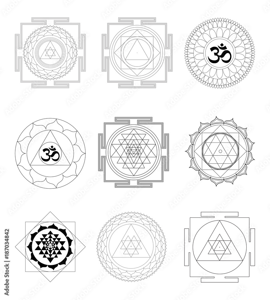 Sacred Indian Geometry Mystical Meditative Diagram Symbol - Set Vector ...