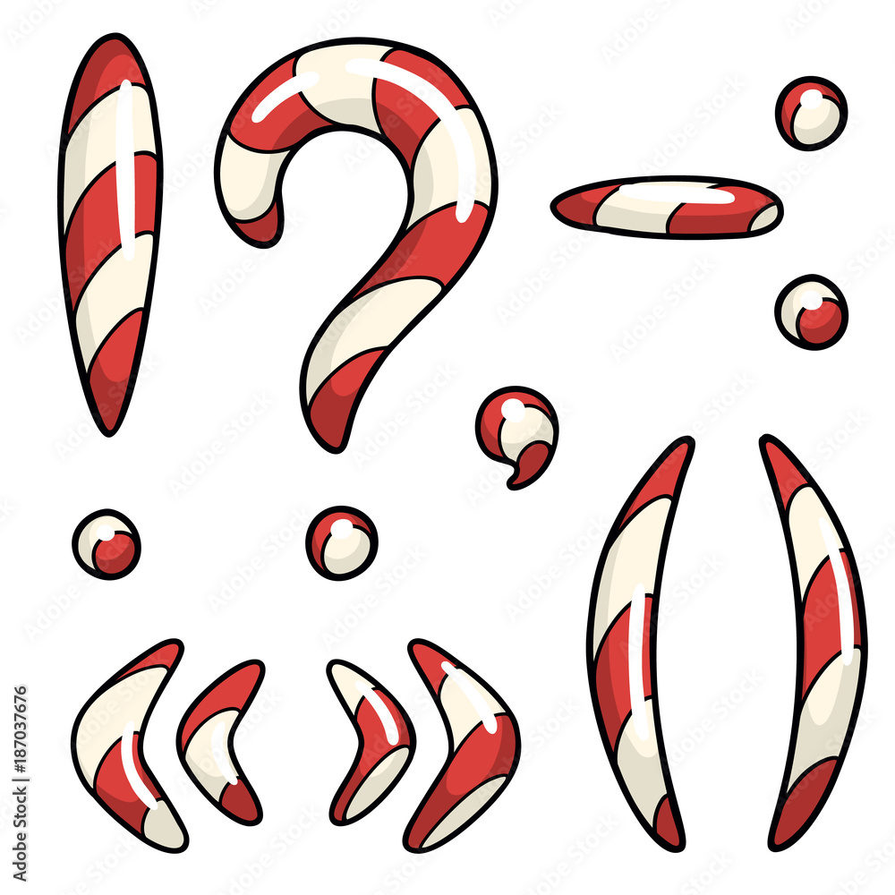 Hand drawn vector set of candy cane punctuation marks isolated on white ...