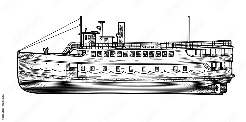 Steamer illustration, drawing, engraving, ink, line art, vector vector ...