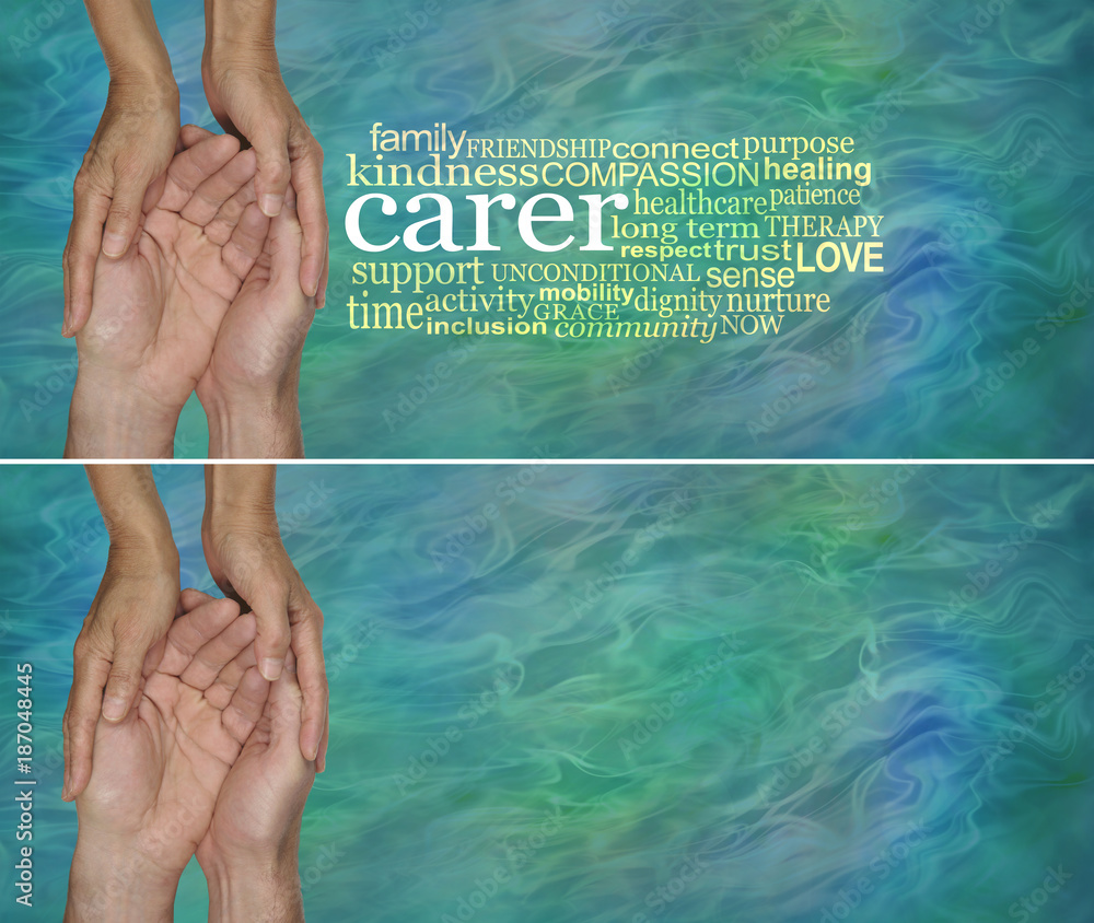 Carers Word Cloud - female hands gently cupped around male cupped hands ...
